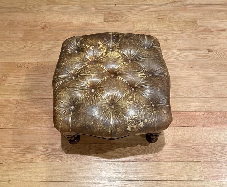 Leather Tufted Footstool For Sale at 1stDibs