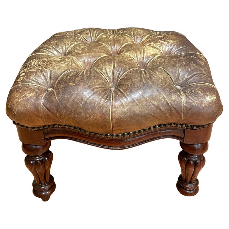Leather Tufted Footstool For Sale at 1stDibs