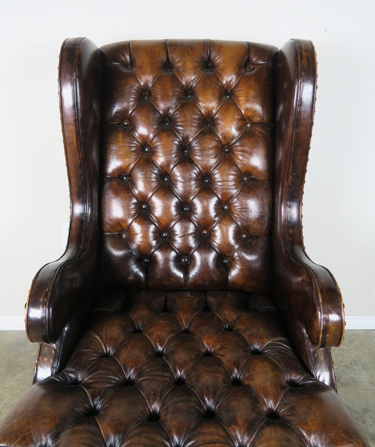 Leather Tufted Wingback Chaise with Nailhead Trim Detail at 1stDibs ...