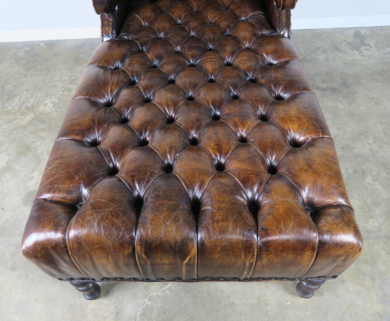 Leather Tufted Wingback Chaise with Nailhead Trim Detail at 1stDibs ...