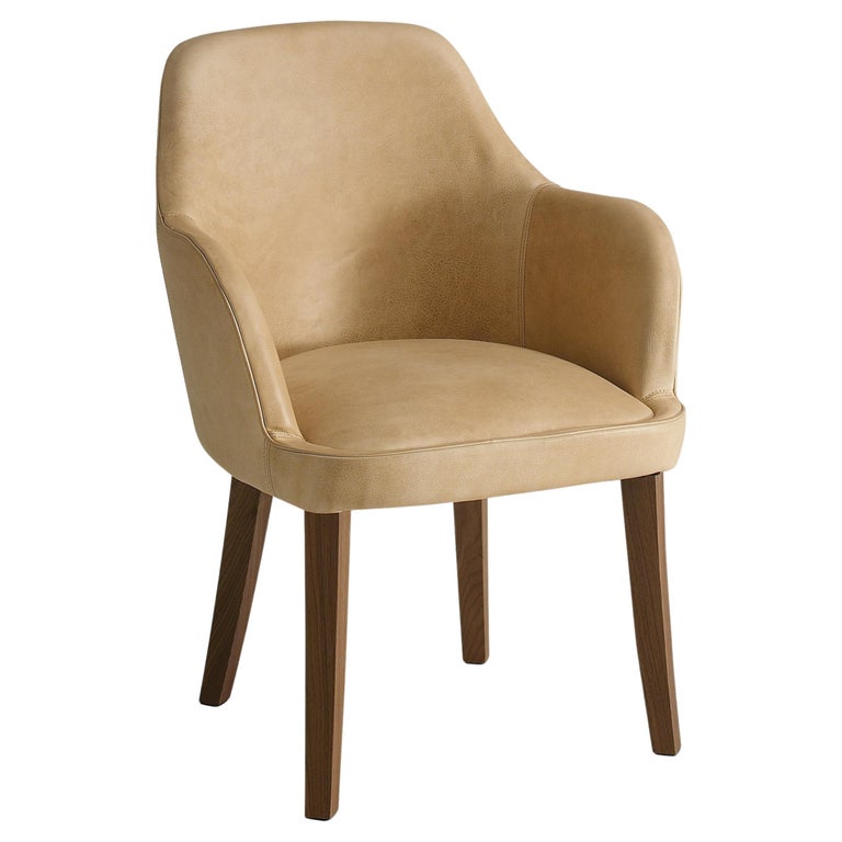 Leather, Walnut Wood, Gael Dining Chairs with Arms For Sale at 1stDibs