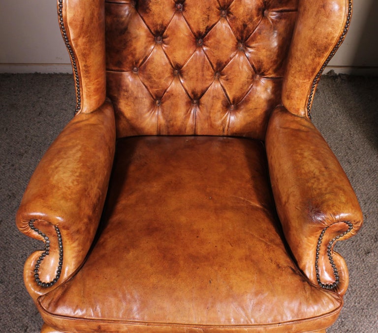 Leather Wing Chair Called Queen Anne From England For Sale at 1stDibs