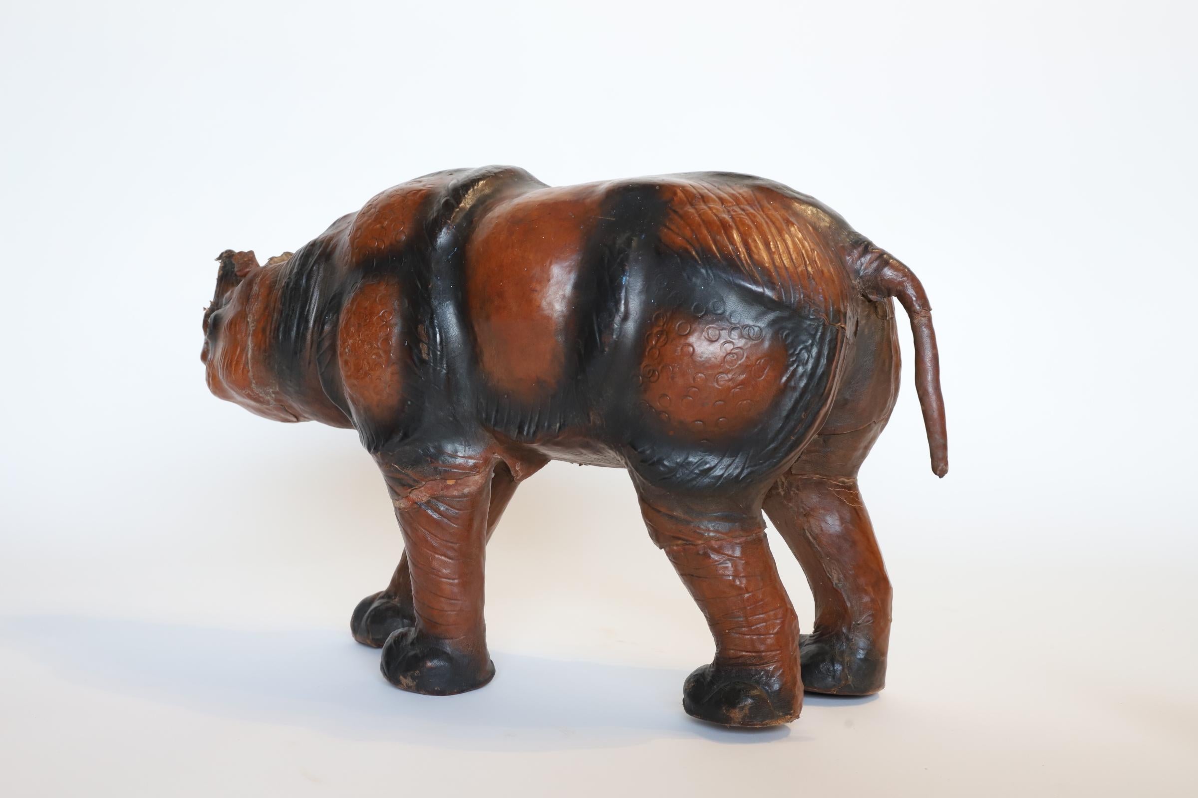 Leather Wrapped Rhino Sculpture Footstool For Sale at 1stDibs