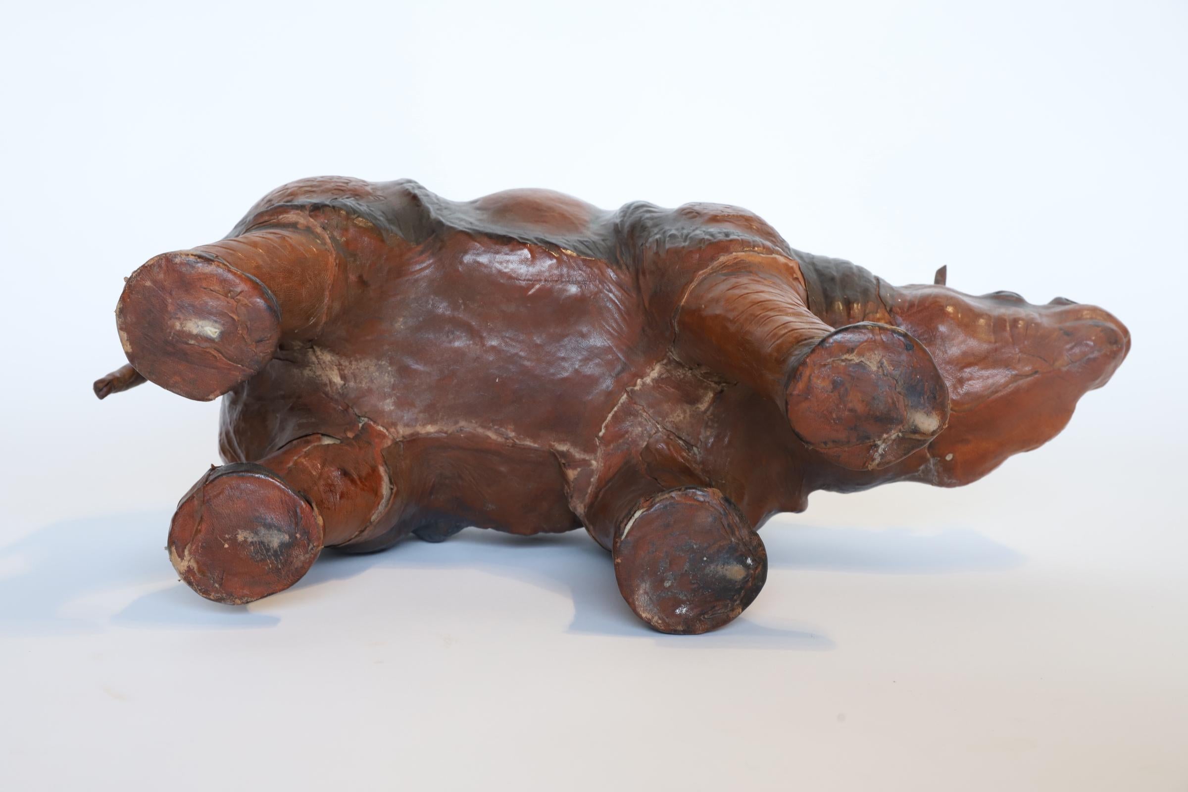 Leather Wrapped Rhino Sculpture Footstool For Sale at 1stDibs