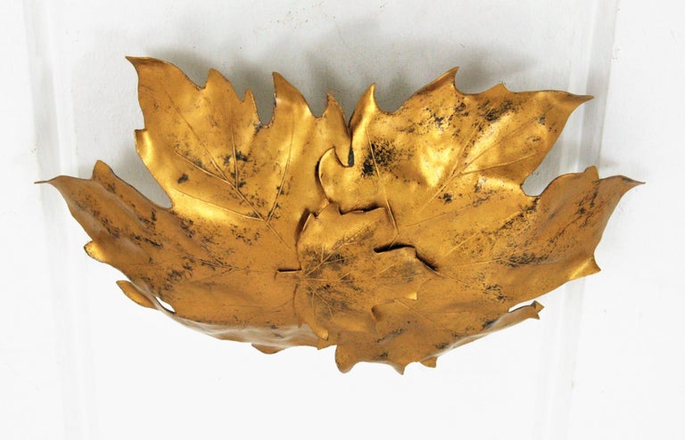 Leaves Shape Ceiling Light Fixture / Wall Sconce in Gilt Metal, 1960s ...