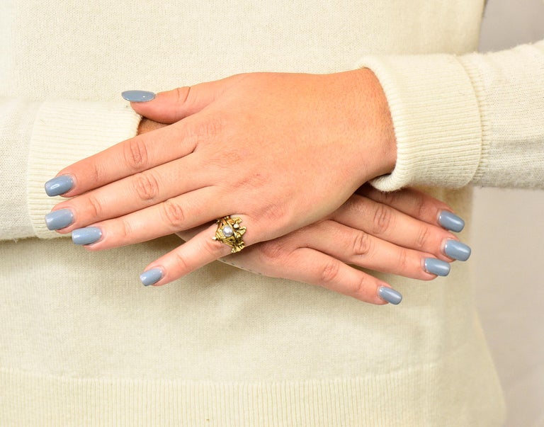 Lebolt and Co. Egyptian Revival Pearl Diamond 14 Karat Gold Sphinx Band ...