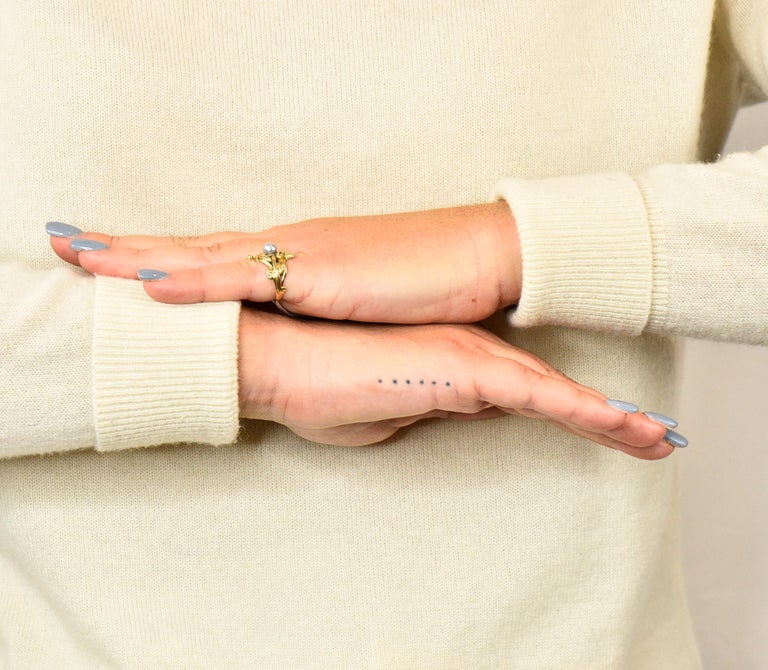 Lebolt and Co. Egyptian Revival Pearl Diamond 14 Karat Gold Sphinx Band ...