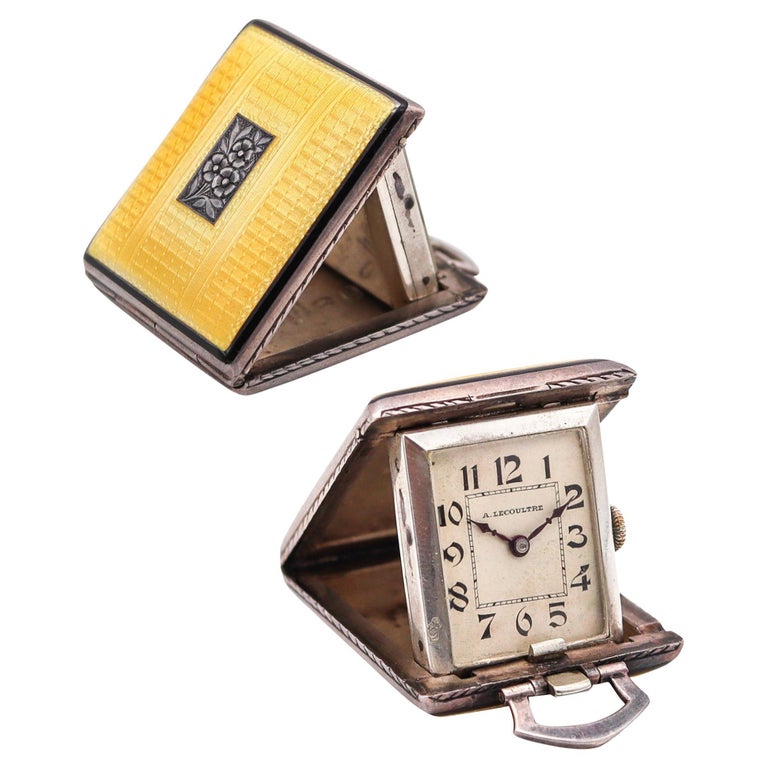 Lecoultre 1920 Travel Pendant Desk Clock Sterling Silver with Guilloche ...