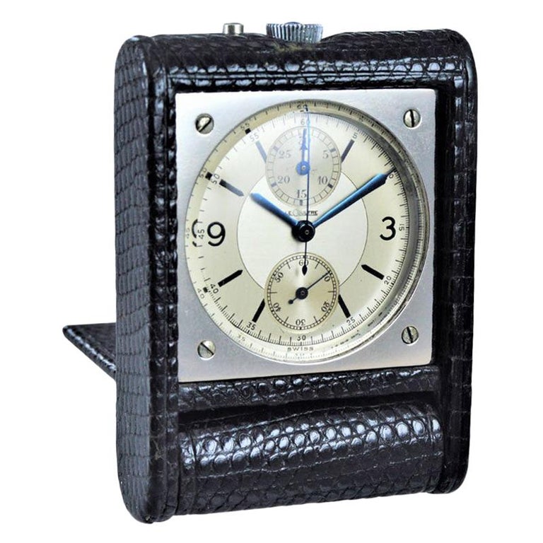 LeCoultre Leather Desk Clock with Rare Chronograph Original Dial, circa ...
