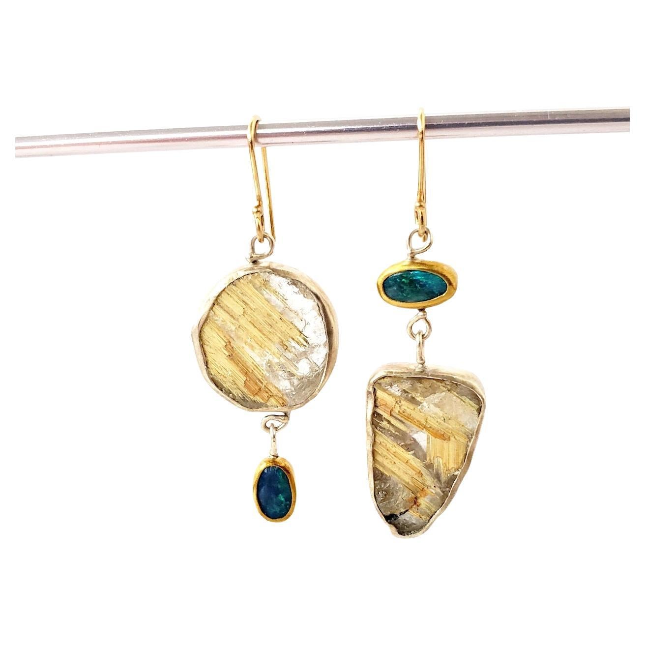 Awesome Rutilated Quartz Diamond Gold Heirloom Quality Drop Earrings ...