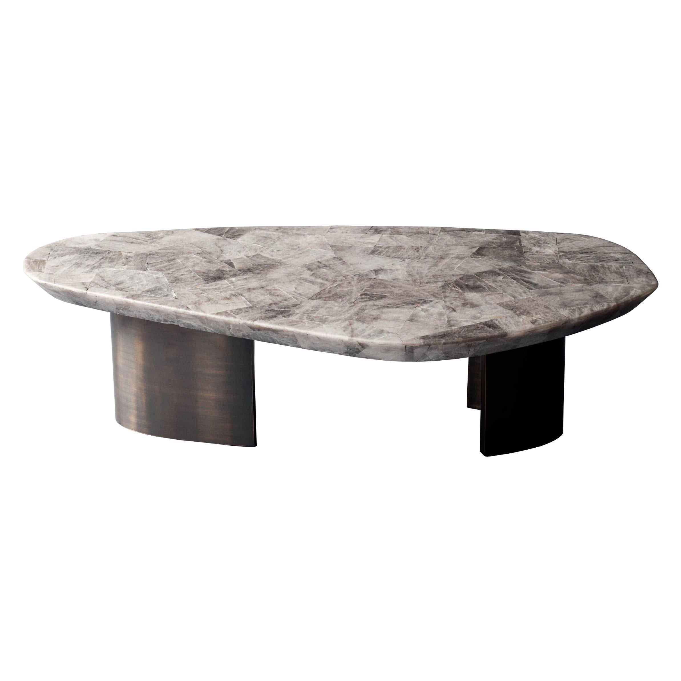 Ledge Table Nested by DeMuro Das in Smokey Quartz with Antique Brass ...