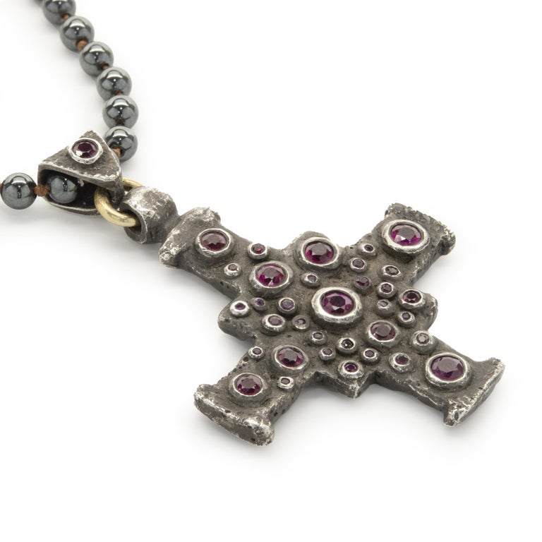 Lee Brevard Sterling Silver Smoky Topaz and Hematite Maltese Cross ...