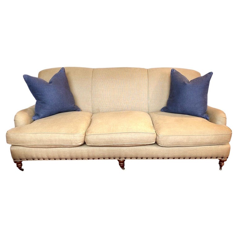 Lee Industries English Arm Sofa in Tan Linen For Sale at 1stDibs