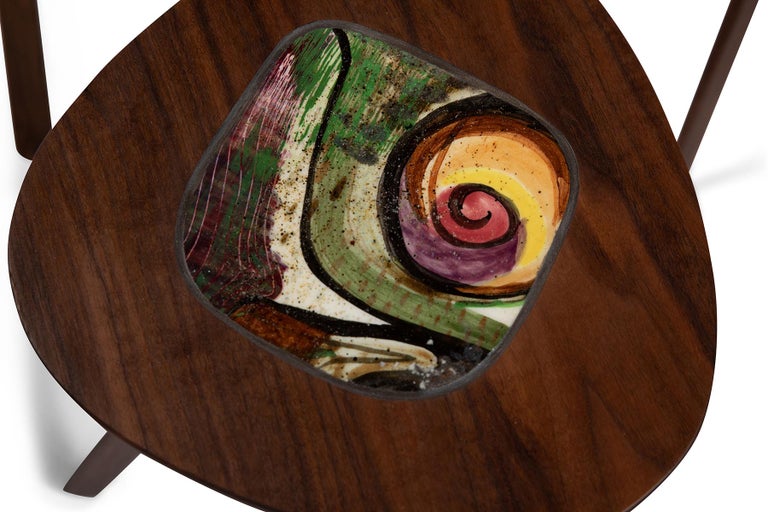 Allen Ditson and Lee Porzio Side Tables in Walnut and Hand-Painte Tile ...