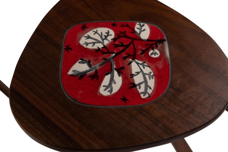 Allen Ditson and Lee Porzio Side Tables in Walnut and Hand-Painte Tile ...