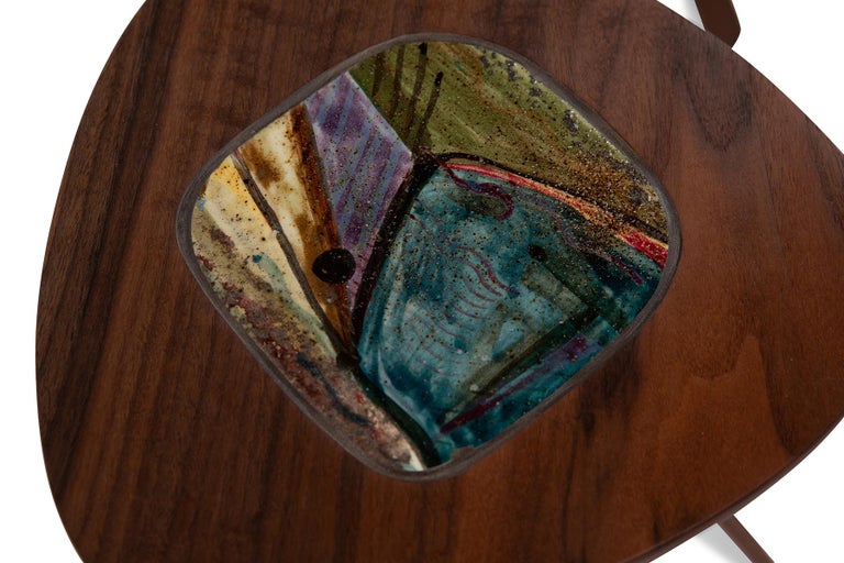 Allen Ditson and Lee Porzio Side Tables in Walnut and Hand-Painte Tile ...