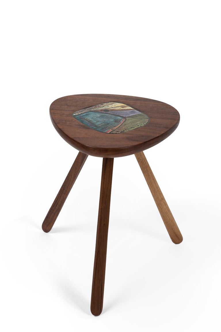 Allen Ditson and Lee Porzio Side Tables in Walnut and Hand-Painte Tile ...