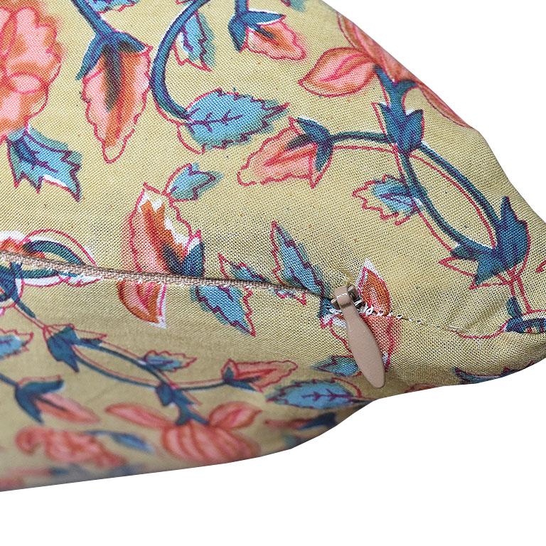 Lee Radziwill Inspired Block Print Down Pink Lotus Flower Motif Pillow ...