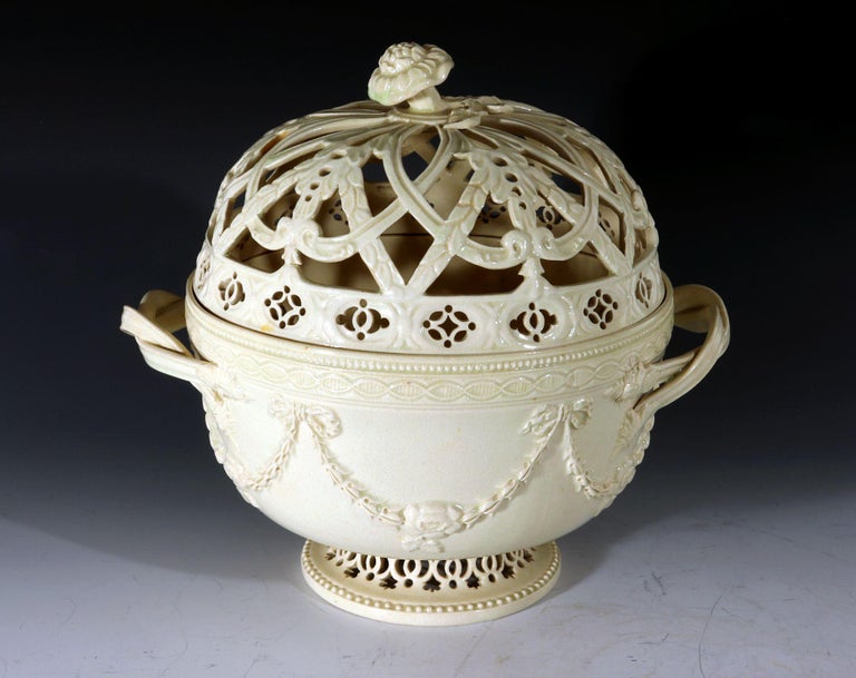 Leeds Creamware Pottery Covered Chestnut Basket and Cover at 1stDibs