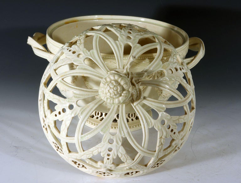 Leeds Creamware Pottery Covered Chestnut Basket and Cover at 1stDibs