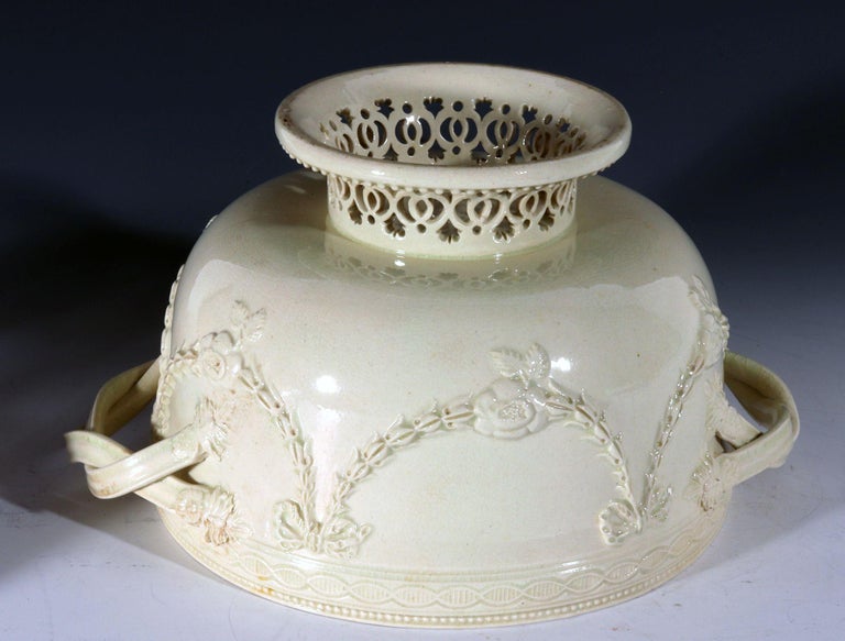 Leeds Creamware Pottery Covered Chestnut Basket and Cover at 1stDibs