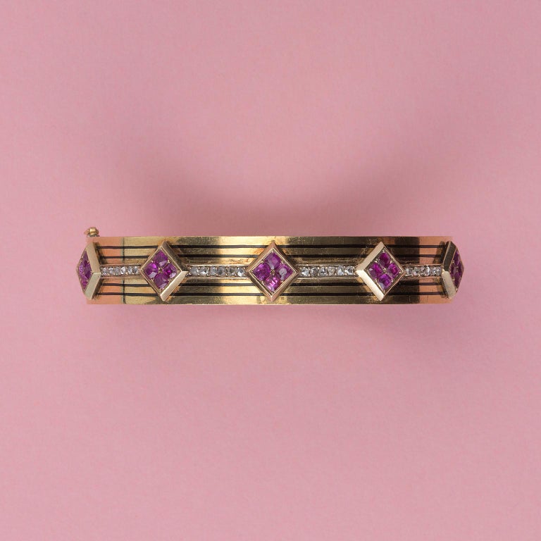 Lefebvre Gold and Ruby and Diamond Bangle at 1stDibs