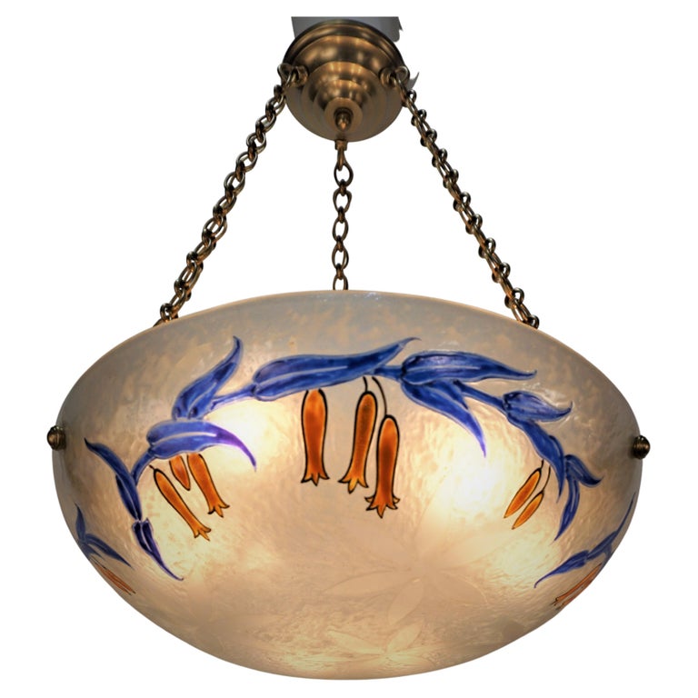 Legras Art Deco 1920's Acid Cut Glass Chandelier For Sale at 1stDibs