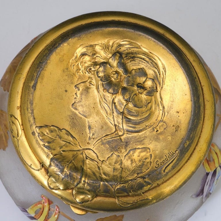 Legras Trinket Box with Orivit Gilded Pewter Cover c1910 For Sale at ...