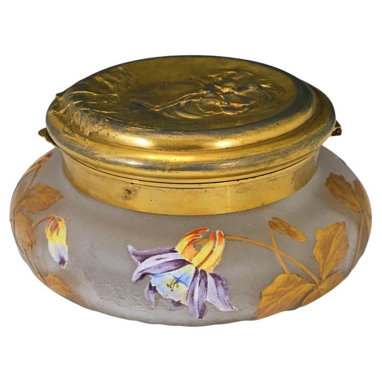 Legras Trinket Box with Orivit Gilded Pewter Cover, c1910 For Sale at ...