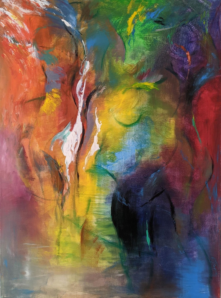 Lei Tang - Painting, Abstract, Figure, Blue, Yellow, Purple, Untitled ...