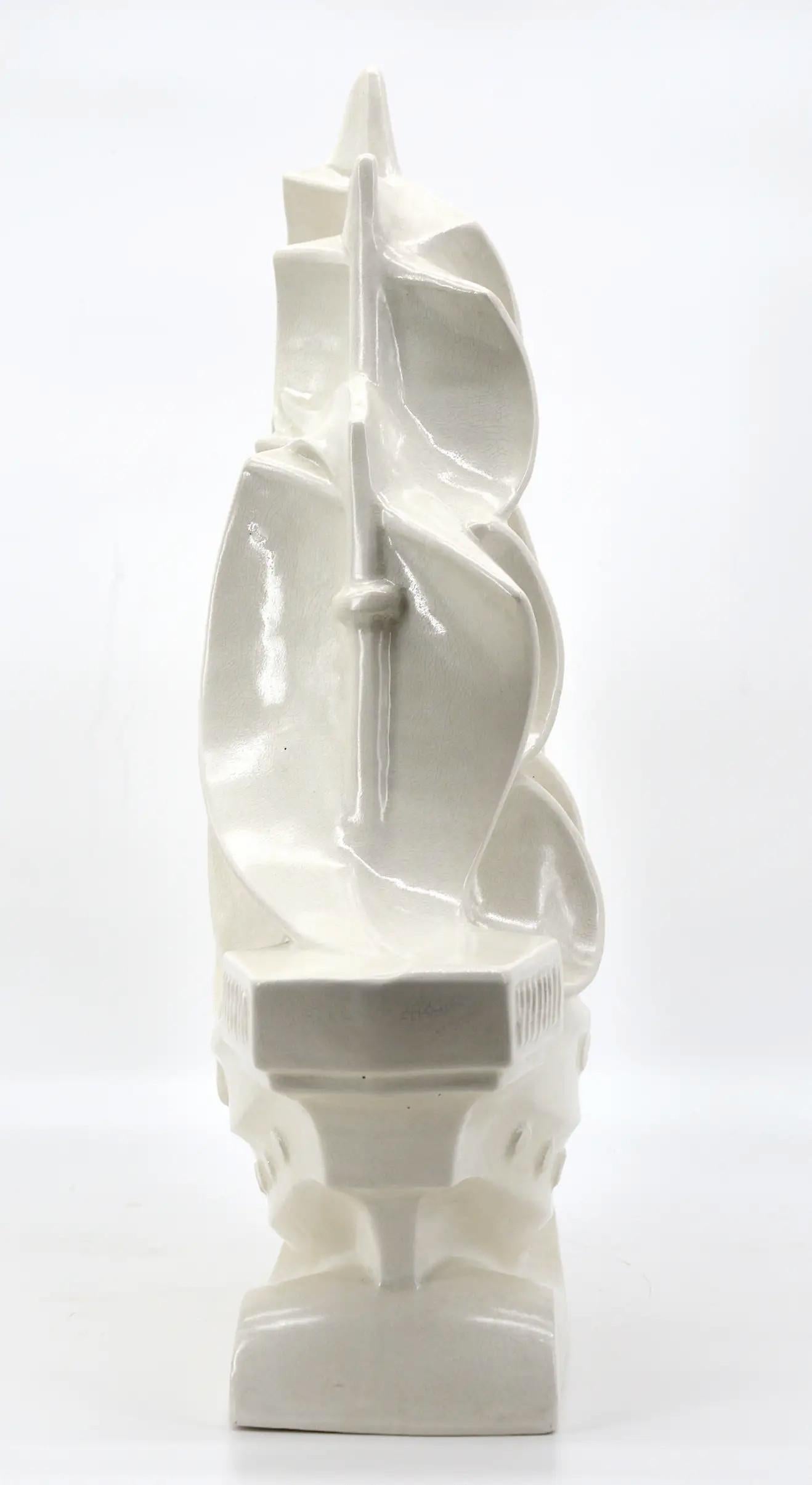 Lejan French Art Deco Crackle Glaze Ceramic Ship Sculpture at Orchies's ...