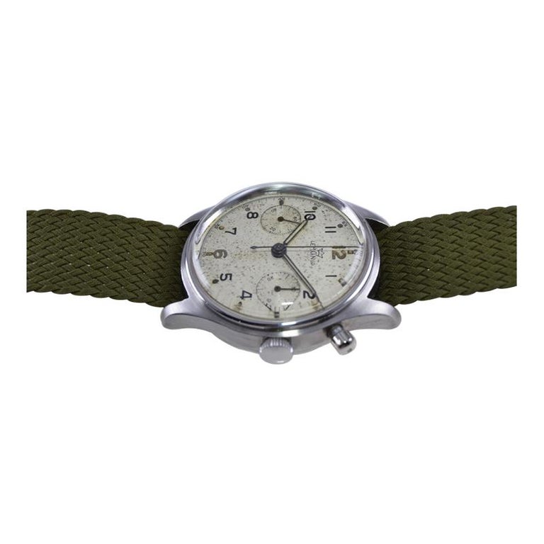 Lemania Stainless Steel Military Single Button Chronograph Manual Watch ...