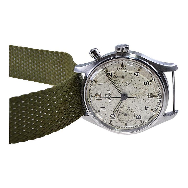 Lemania Stainless Steel Military Single Button Chronograph Manual Watch ...