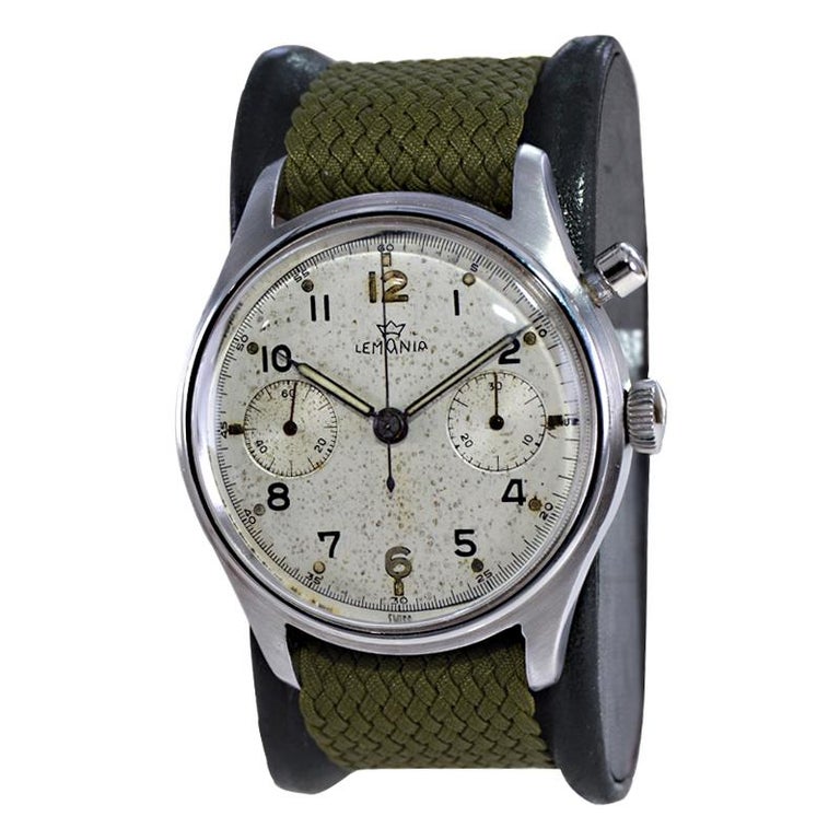 Lemania Stainless Steel Military Single Button Chronograph Manual Watch ...
