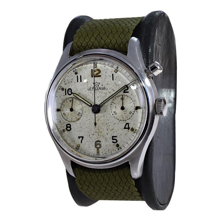 Lemania Stainless Steel Military Single Button Chronograph Manual Watch ...