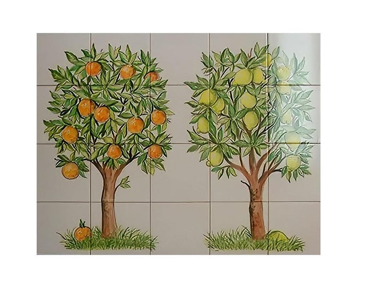 Lemon and Orange Trees Tile Mural, Indoor or Outdoor Decorative Wall ...