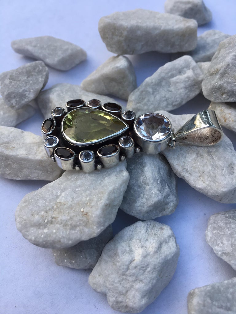 Lemon and Smokey Quartz, Rock Crystal Pendant For Sale at 1stDibs