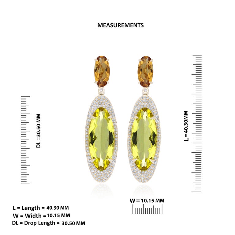 Lemon Citrine, Citrine and Diamond Earring 14 karat Yellow Gold Studded ...