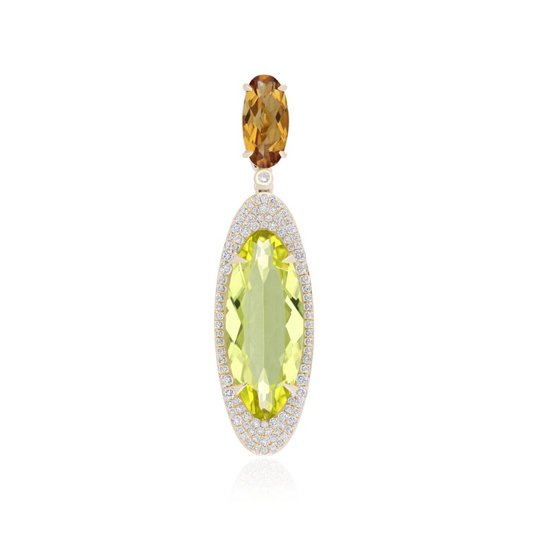 Lemon Citrine, Citrine and Diamond Pendant 14karat Yellow Gold Pendant ...