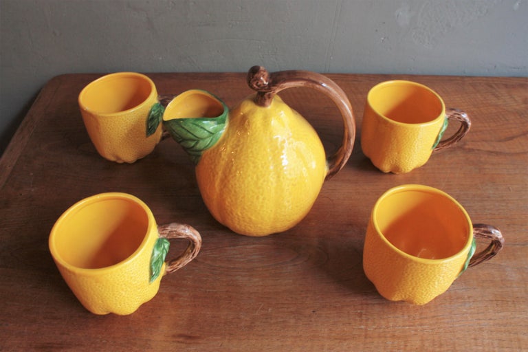 Lemon Glazed Ceramic Majolica Coffee or Tea Set for Four For Sale at ...