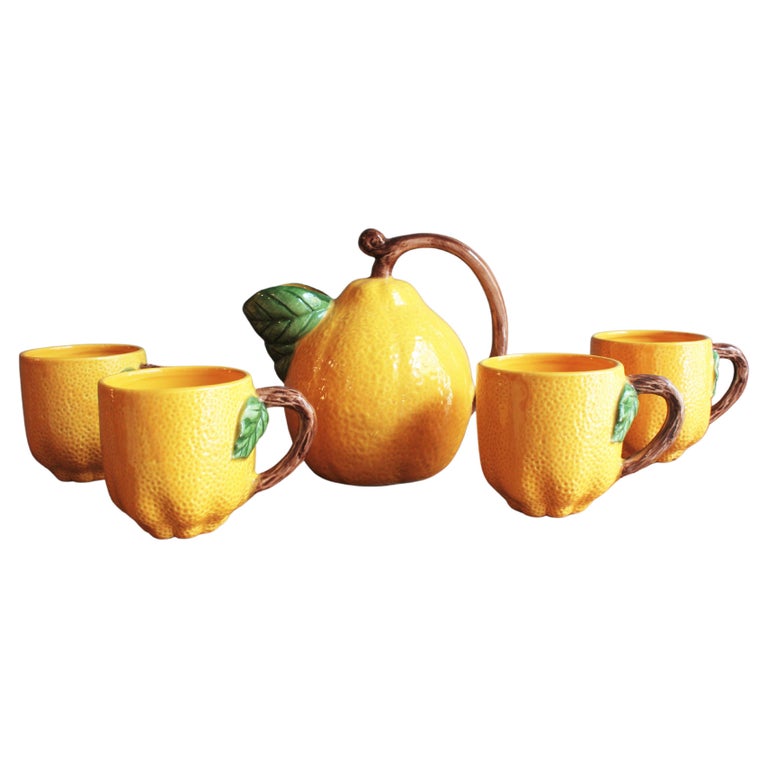 Lemon Glazed Ceramic Majolica Coffee or Tea Set for Four For Sale at ...