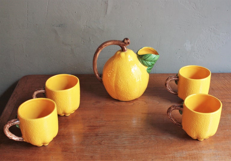 Lemon Glazed Ceramic Majolica Coffee or Tea Set for Four For Sale at ...