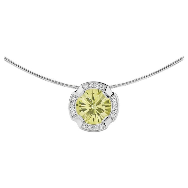 Lemon Quartz and Diamond 18ct White Gold Pendant For Sale at 1stDibs