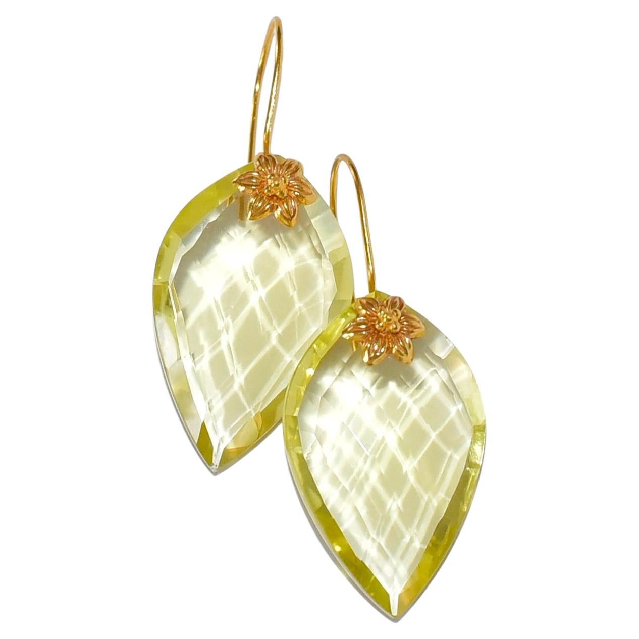 Lemon Quartz Heart Shape Earrings in 18K Solid Yellow Gold at 1stDibs
