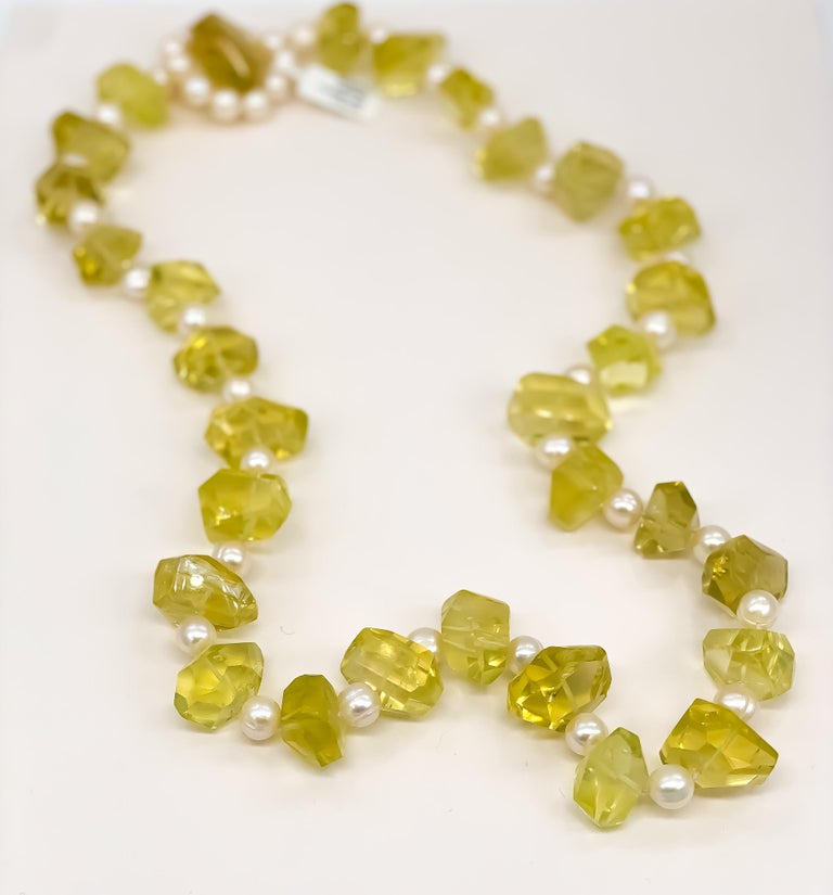 Lemon Quartz and Fresh Water Pearls Necklace with Pearl Loop Clasp For ...