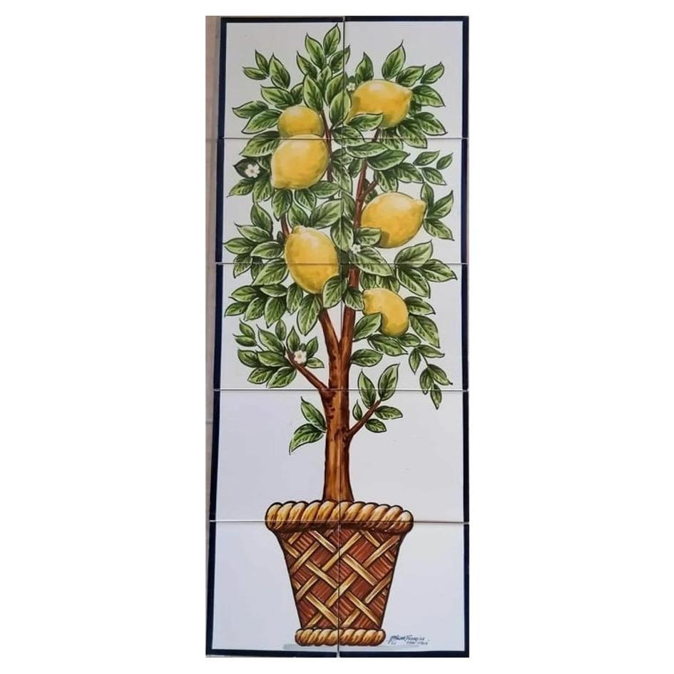 Azulejos Portuguese Hand Painted Tile Mural "Lemon Tree" Signed by ...