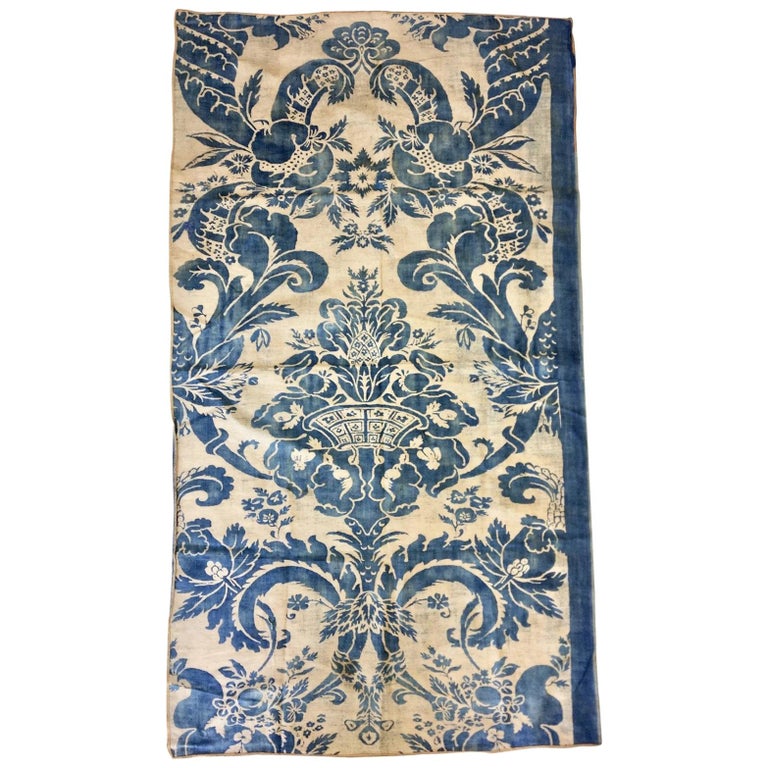 Length of Vintage Indigo Blue Vintage Fortuny Fabric at 1stDibs