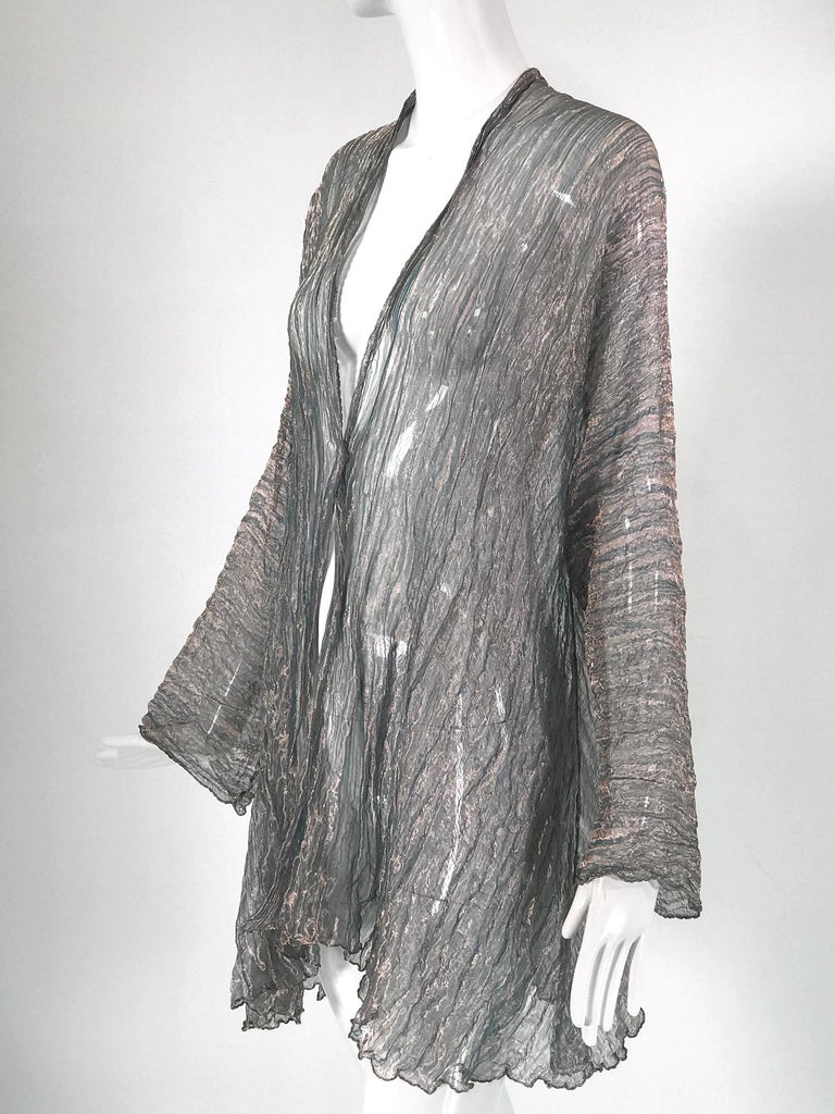 Leni Hoch Art to Wear Verdigris Crinkled Metallic Silk Open Front Coat ...
