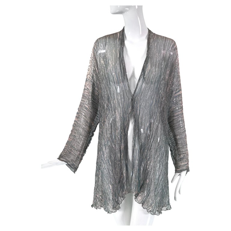 Leni Hoch Art to Wear Verdigris Crinkled Metallic Silk Open Front Coat ...