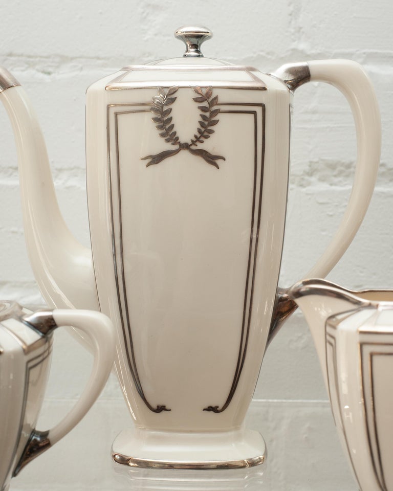 Lenox Art Deco Porcelain Three Piece Creme and Sterling Silver Coffee ...